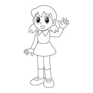 Shizuka Waving Coloring Page and Tracing Page